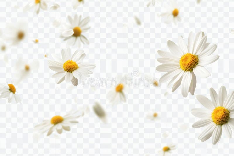 White Daisy Flowers Falling on Transparent Background Stock ...