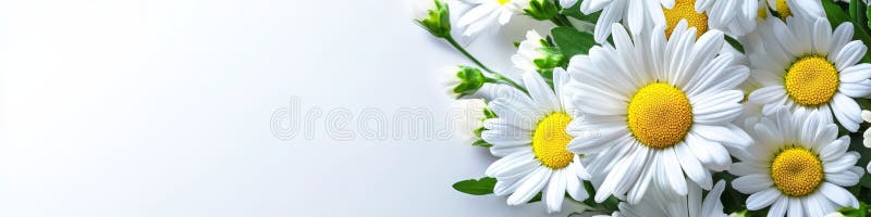 White Daisy Flowers with Yellow Center on Plain White Background ...
