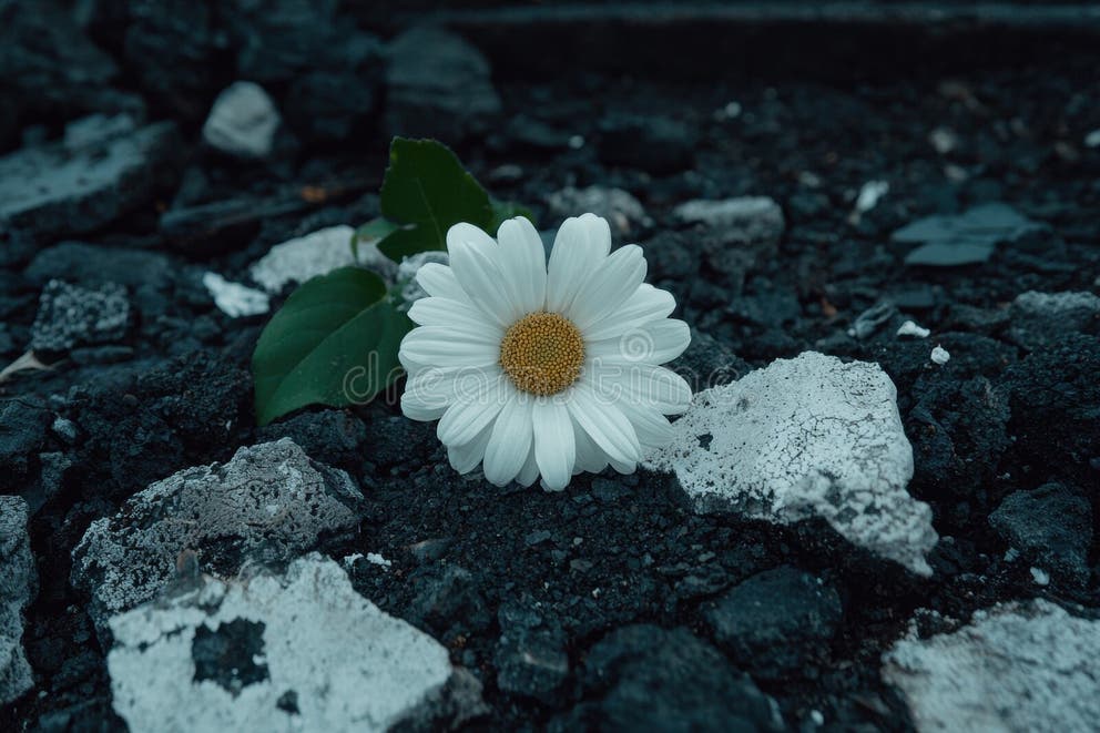 A White Daisy Growing in Rubble. Stock Illustration - Illustration of ...