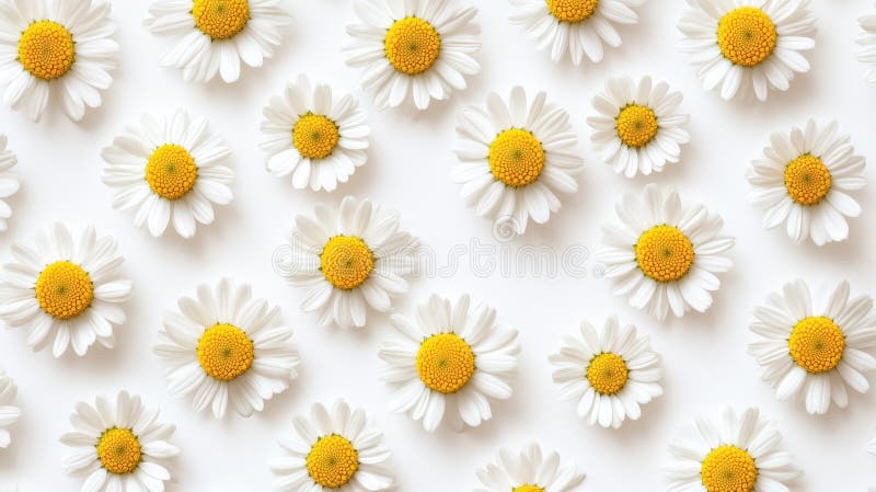White Daisy Pattern: a Field of Delicate Blooms on Bright Background ...