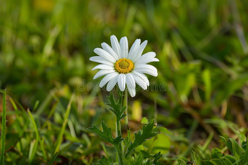 A White Daisy is Standing in the Grass Stock Image - Image of flower ...