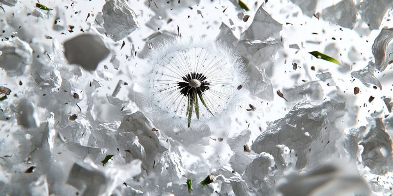 White Dandelion Seeds Exploding Stone Fragments Abstract Nature ...