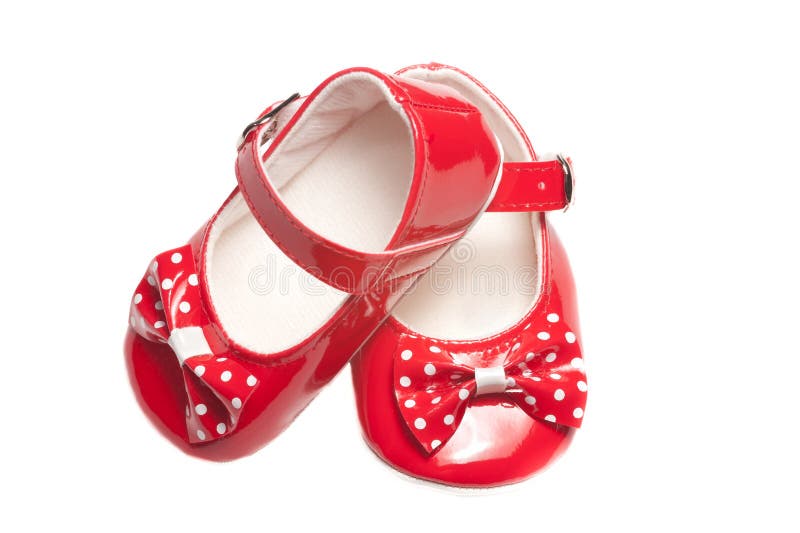 White Dappled Red Baby Shoes on White Stock Image - Image of copy ...