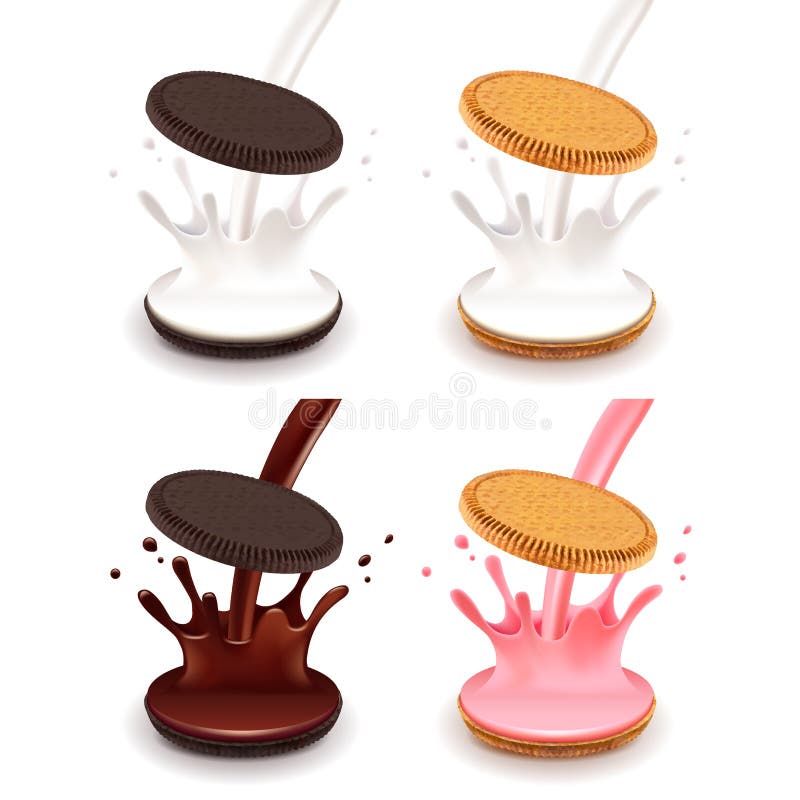 Sandwich Cookies with Cream Splash 3d Realistic Vector Set Stock Vector ...