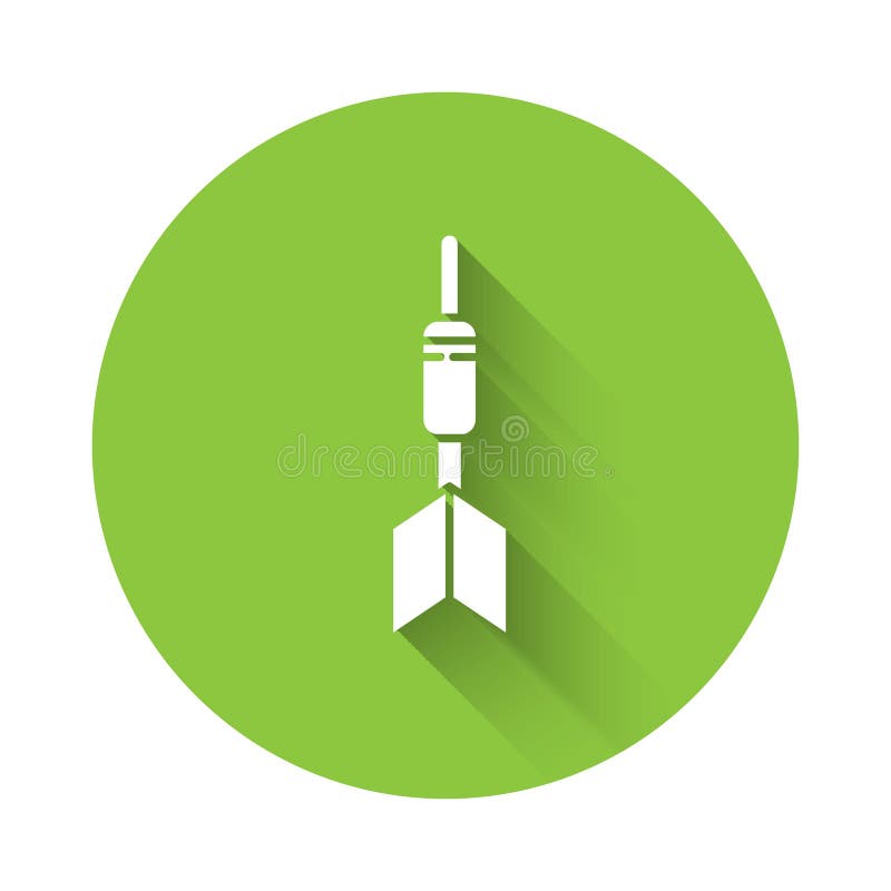 White Dart Arrow Icon Isolated with Long Shadow. Green Circle Button ...