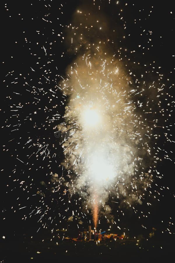 White Dash and Dot Backyard Fireworks with Smoke Stock Photo - Image of ...