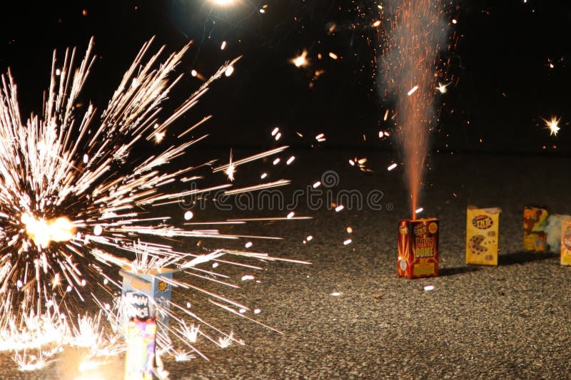 White Dash and Dot and Red Spray Fireworks on Cement Stock Image ...