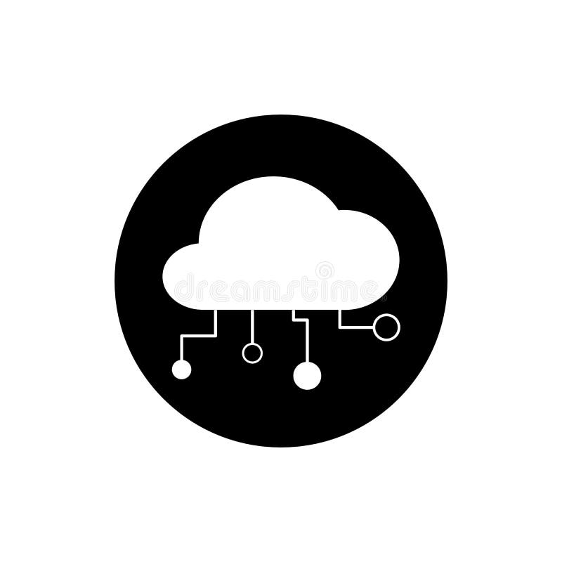 White Data Cloud Icon in Simple Design in Black Circle Background. Sign ...