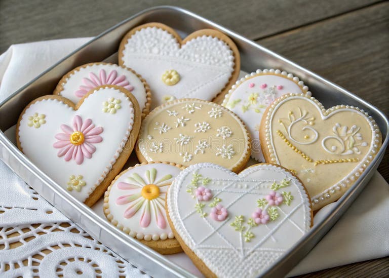 White Day Elegance with Hand-Decorated Cookies Stock Illustration - Illustration of cookies ...