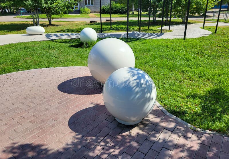 White Decorative Concrete Balls for Garden. Stock Photo - Image of ...