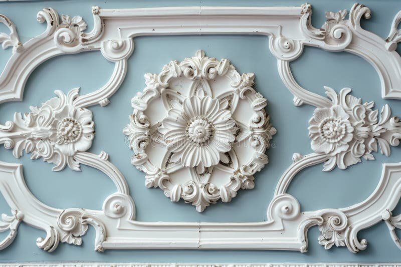 White Decorative Plasterwork on a Light Blue Wall Stock Illustration ...
