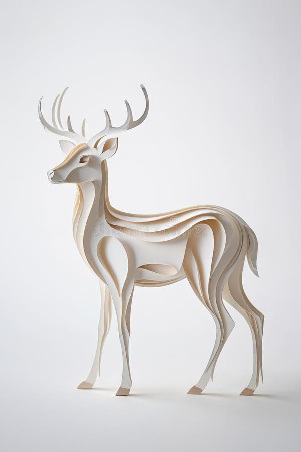 White Deer with Antlers is Standing on a White Background Stock Image ...