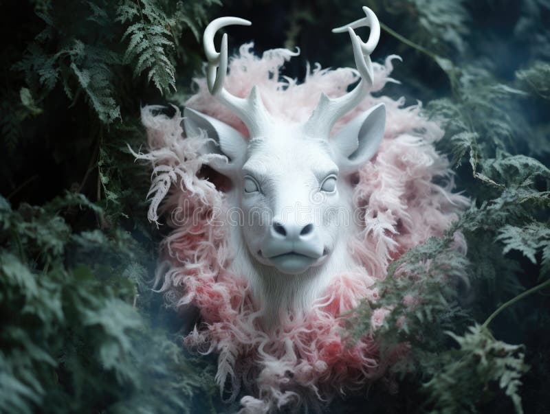 A White Deer with Pink Feathers on Its Head, AI Stock Illustration ...