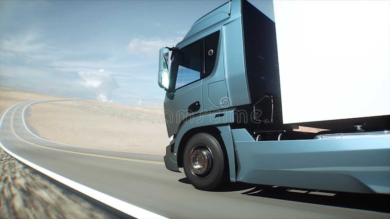 White Delivery Generic Truck on Desert Highway. Very Fast Driving ...