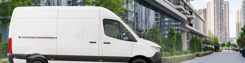 White Delivery Van on City Street Stock Image - Image of export, freight: 342833391