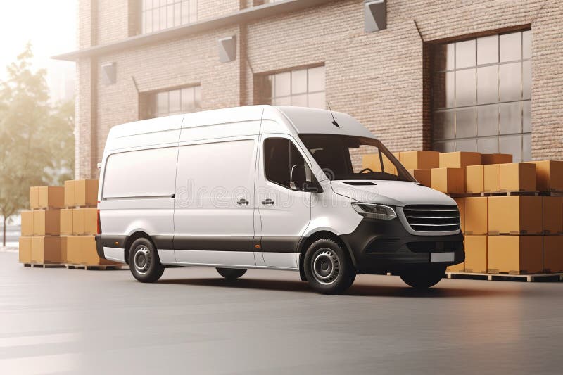 White Delivery Van Near the Warehouse. Loading and Sending Parcels ...
