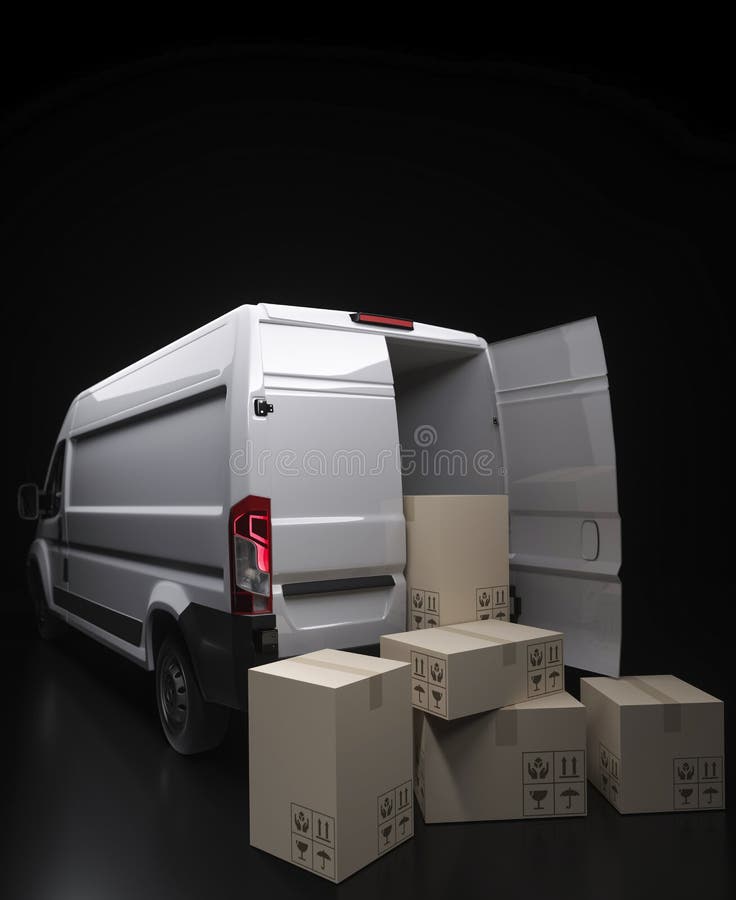 White Delivery Van with Packages 3d Render Stock Illustration ...