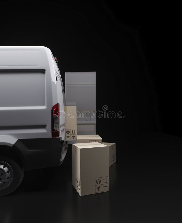 White Delivery Van with Packages 3d Render Stock Illustration ...