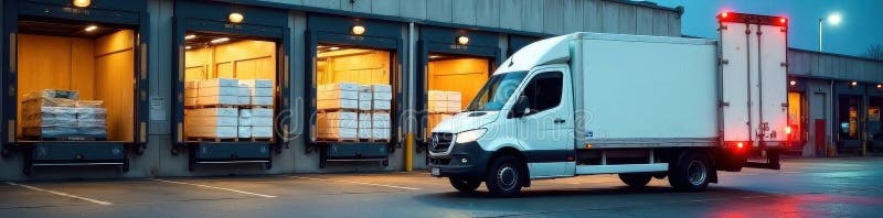 White Delivery Van, Parked, Rear View, Loading Dock , Shipping and ...