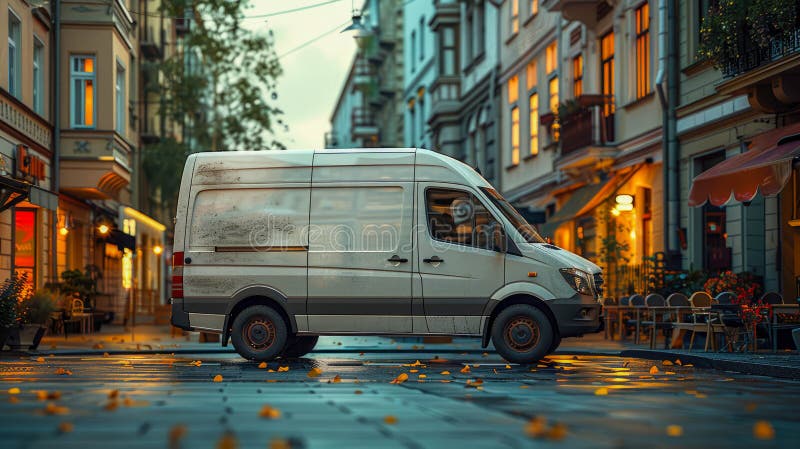 White Delivery Van on the Road in the City Stock Illustration ...