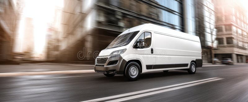 The White Delivery Van Speeding through a Modern Cityscape..AI ...