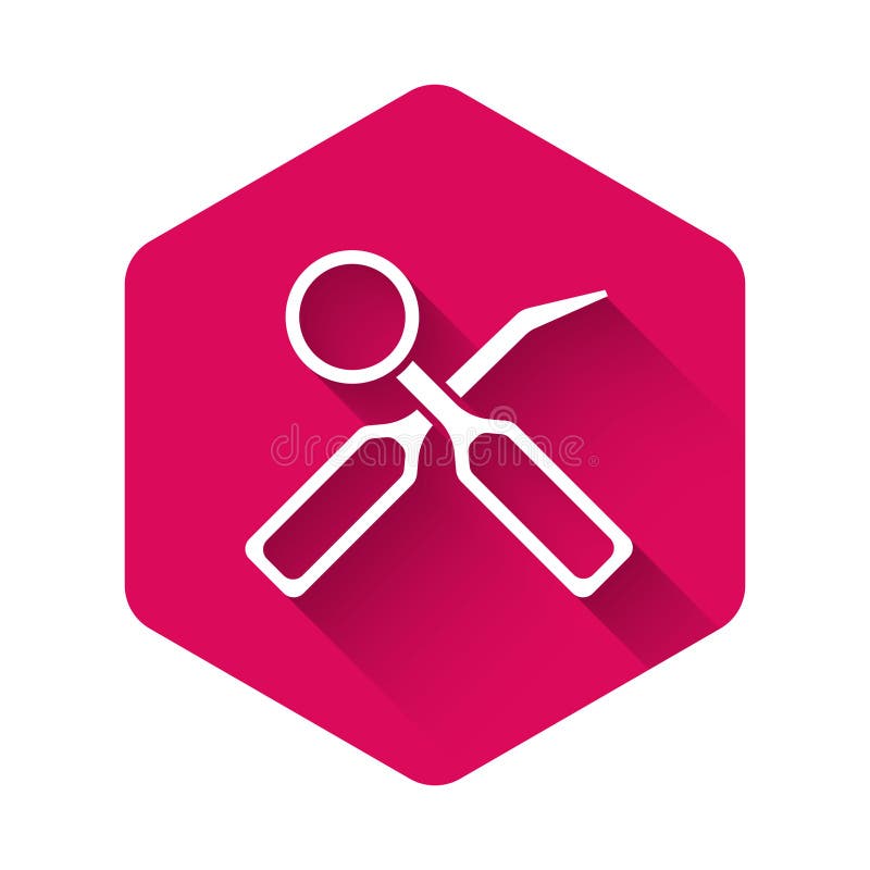 White Dental Inspection Mirror and Explorer Scaler Icon Isolated with ...