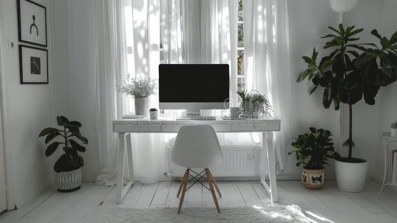 White Desk with Computer stock photo. Image of office - 311811652