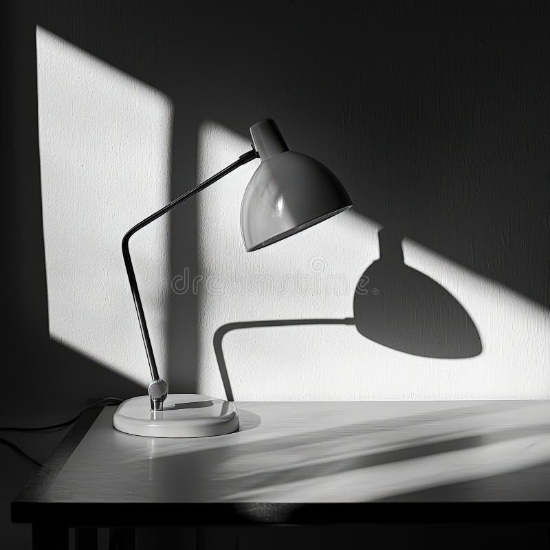 White Desk Lamp with Sharp Shadow Play Stock Photo - Image of ...