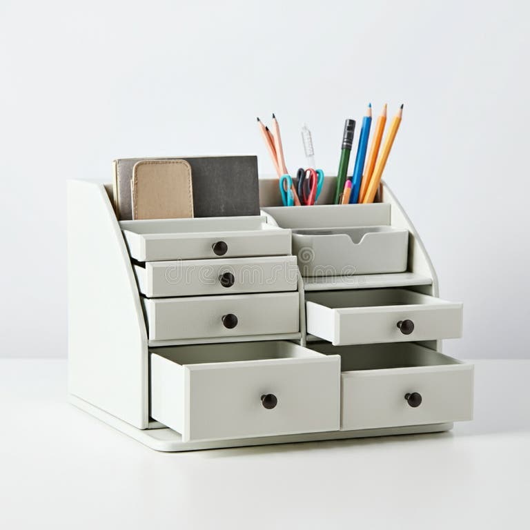 White Desk Organizer with Multiple Compartments and Drawers, Featuring ...