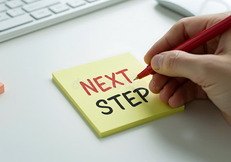 White Desk Workspace with Next Step Note and Accessories Stock ...