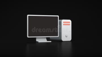 White Desktop Computer PC Icon on Black Studio Background. Stock ...