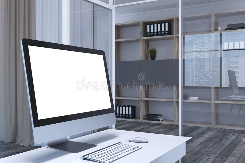 White Desktop Computer Screen on an Office Table Stock Illustration ...