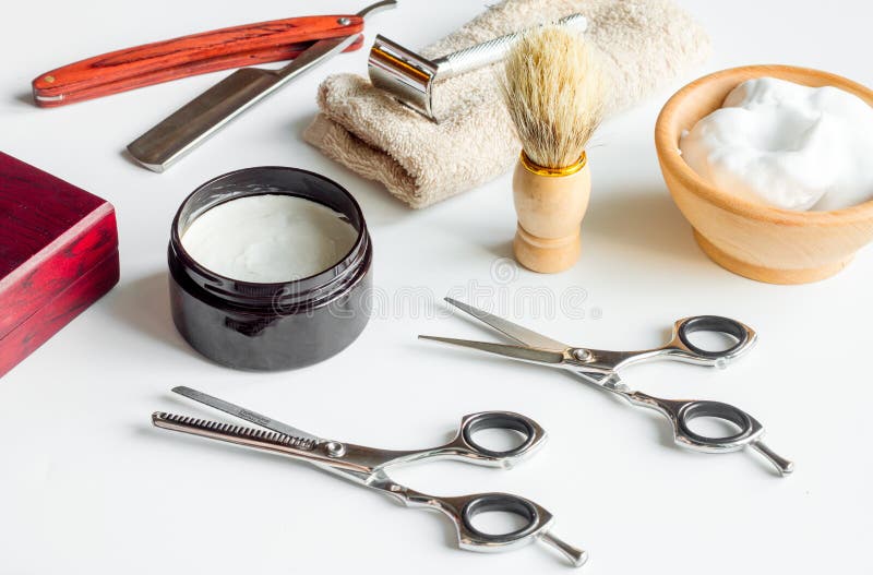 White Desktop with Tools for Shaving Beards Stock Image - Image of ...