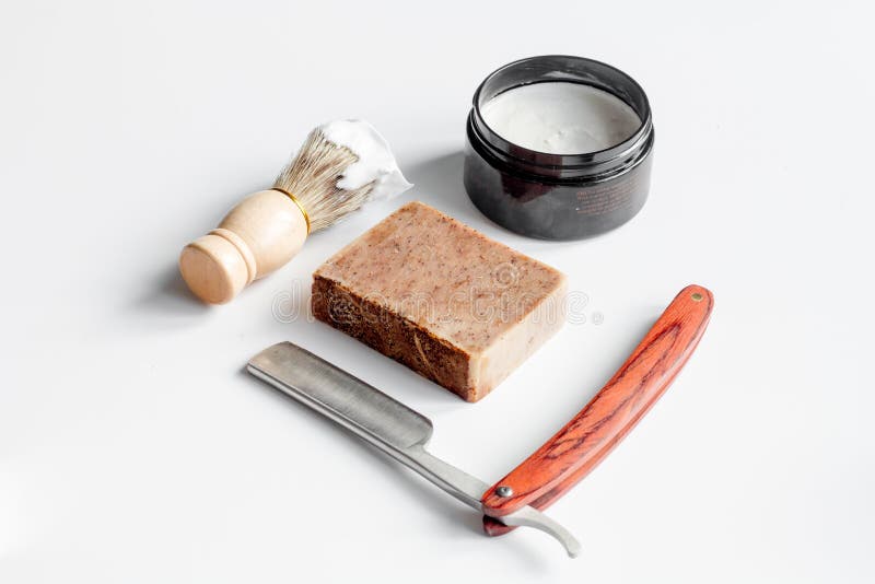 White Desktop with Tools for Shaving Beards Stock Image - Image of ...