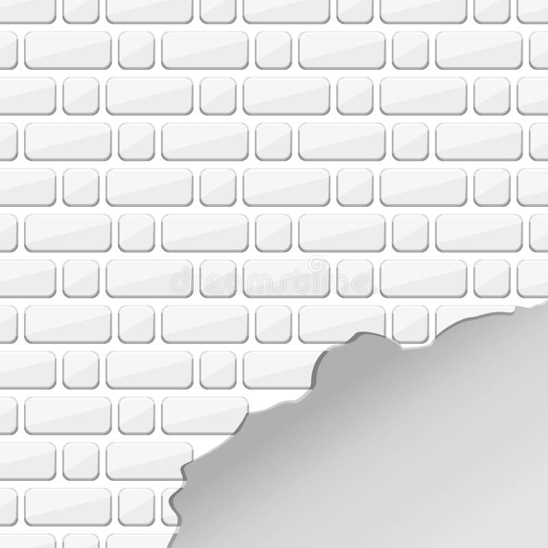 White Destroyed Brick Wall. Uneven Edge. Chipped Bricks. Texture of ...