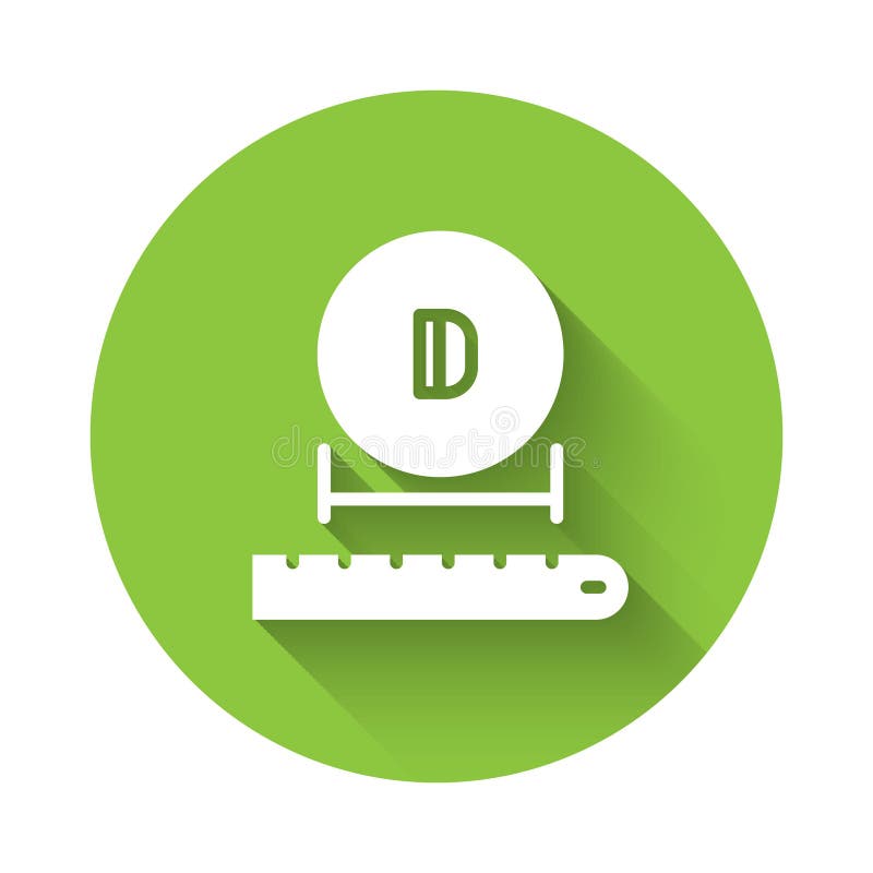 White Diameter Icon Isolated with Long Shadow. Green Circle Button ...