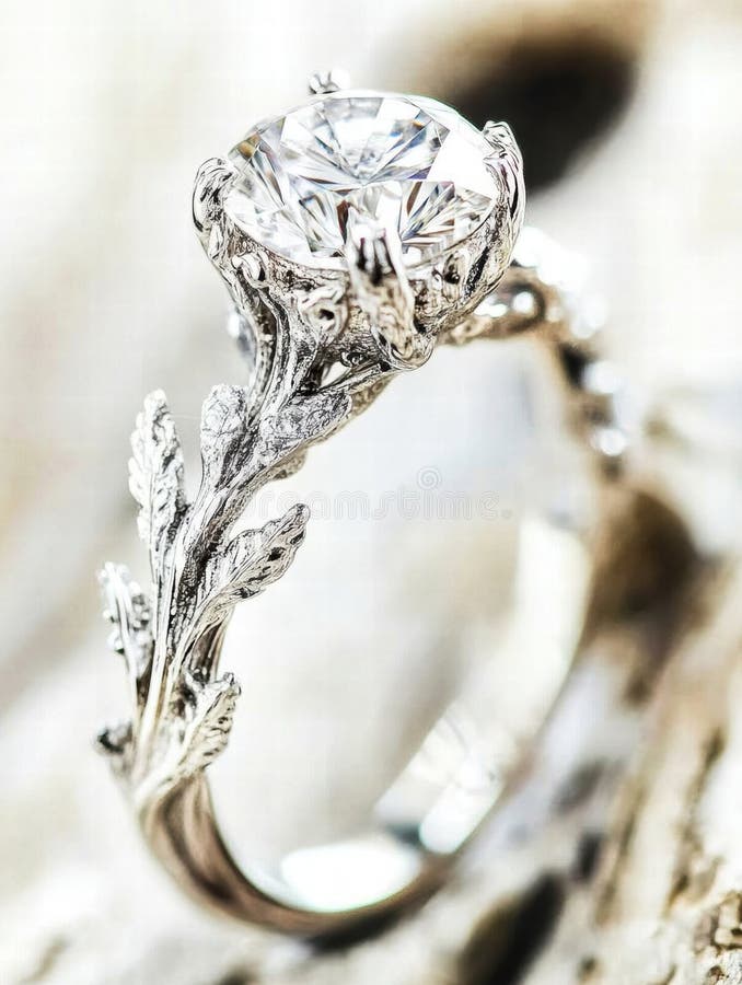 A White Diamond Ring with a Leaf Design Stock Illustration ...