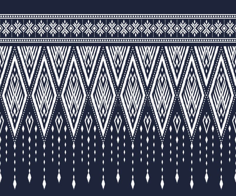 White Diamond Shaped Ikat Seamless Border Pattern on Navy Blue Stock ...