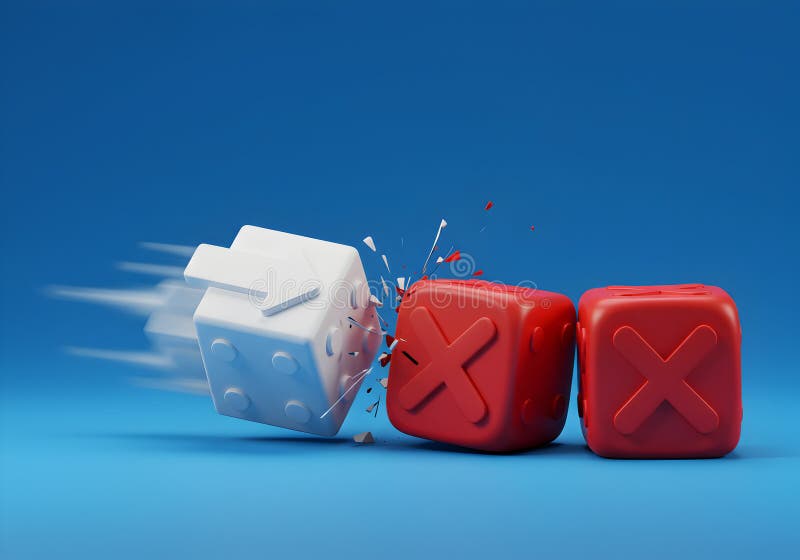 White Dice Crashing into Red X Cubes Concept for Decision Making and ...