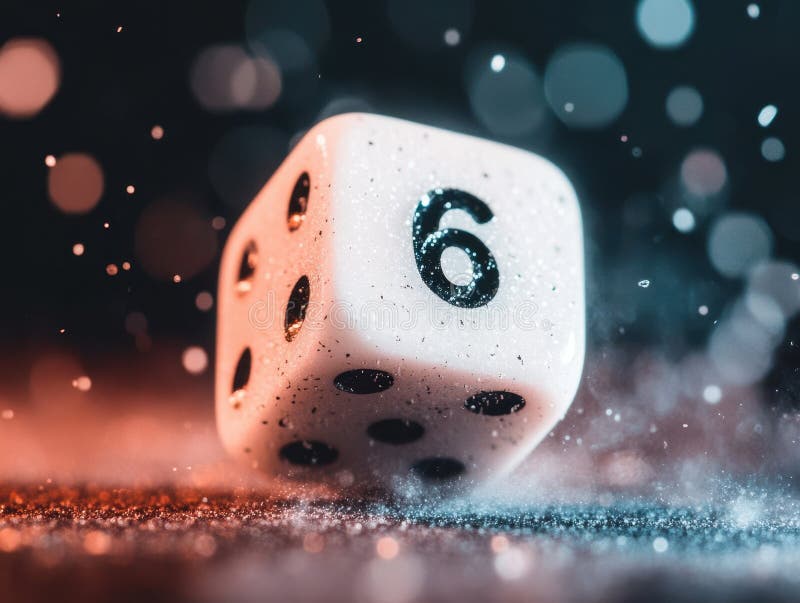 Dice Showing Six with Particles in Motion Stock Image - Image of ...