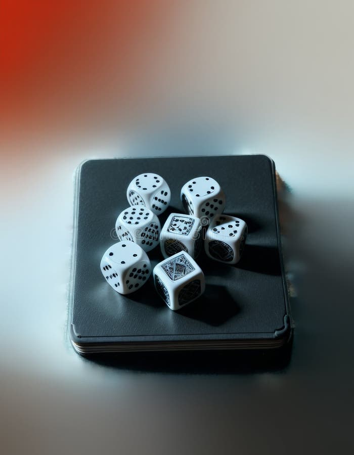 White Dice with Various Symbols on a Black Surface Stock Illustration ...