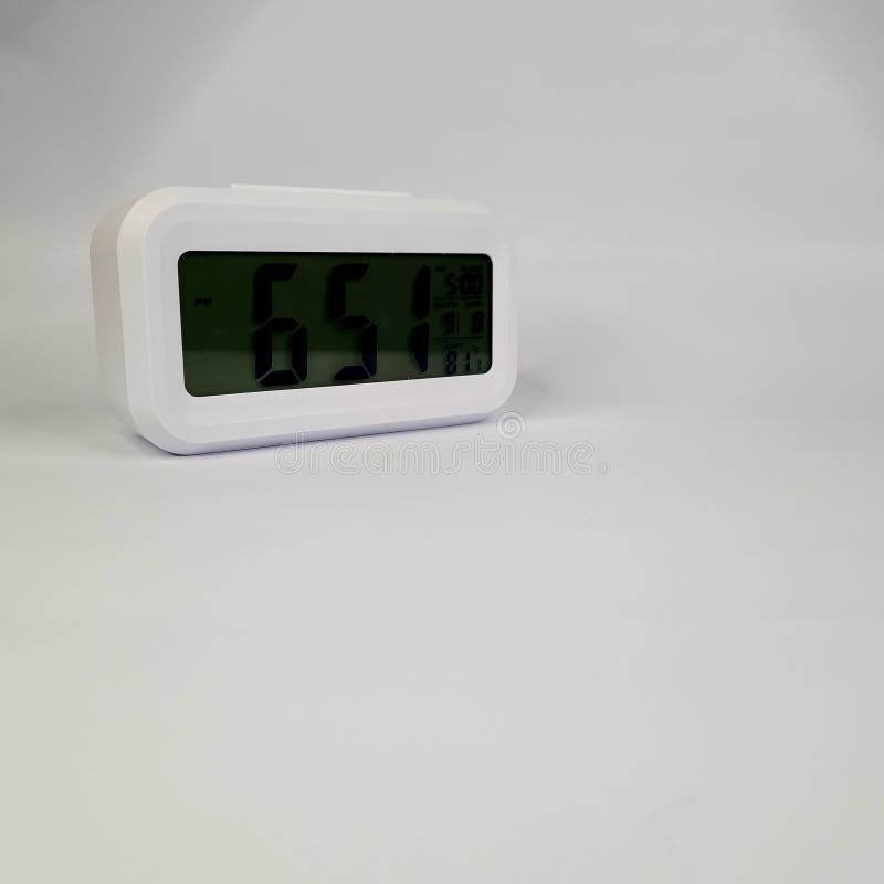 White Digital Alarm Clock on White Background Stock Photo - Image of ...