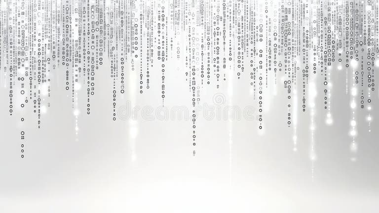 White Digital Binary Code Data Raining on Light Gray Background ...