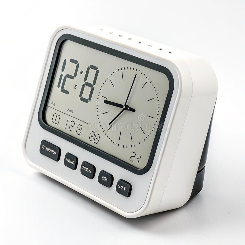 A White Digital Clock with Black Numbers Stock Illustration ...