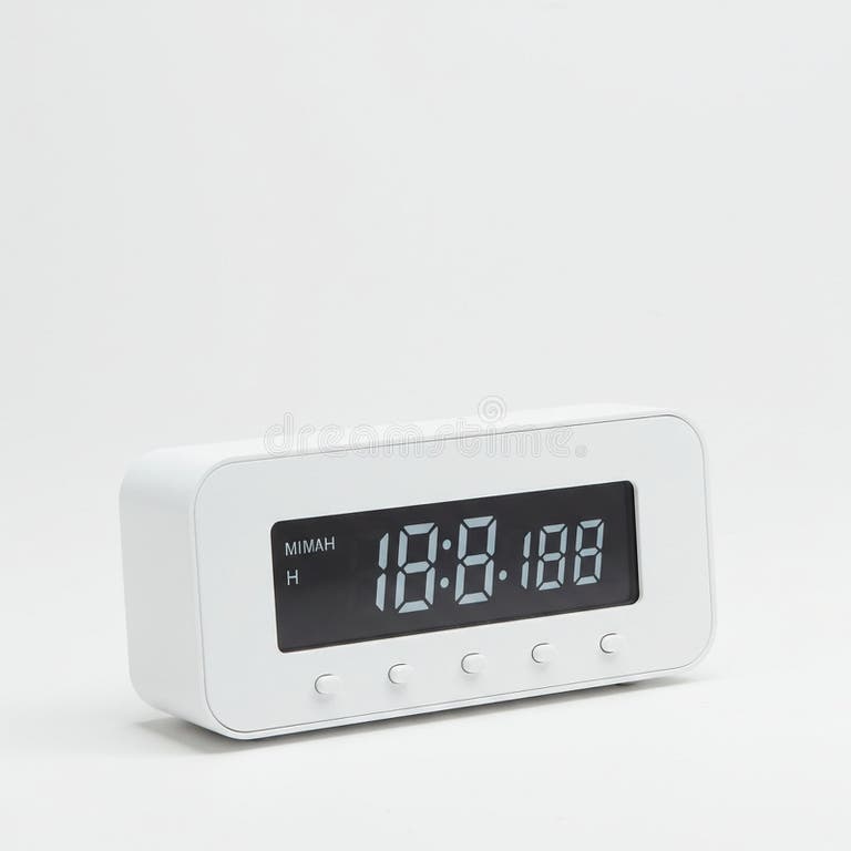 A White Digital Clock with a Rectangular Shape Featuring a Black Screen ...
