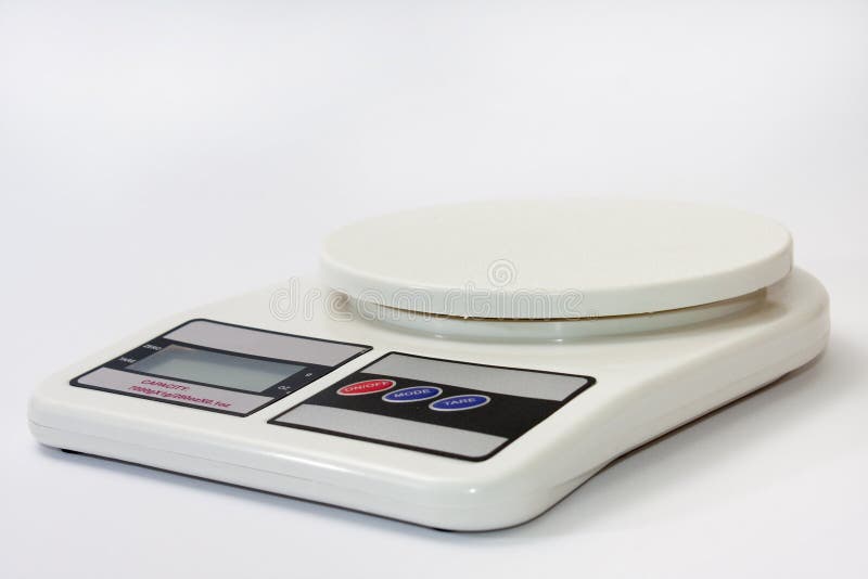 White Digital Kitchen Scale on White Background Stock Photo - Image of ...