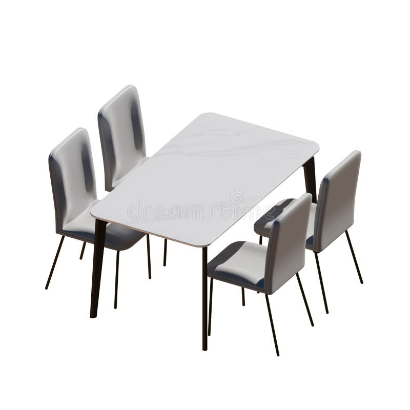 White Dining Table Set 3D Render Illustration Stock Illustration ...