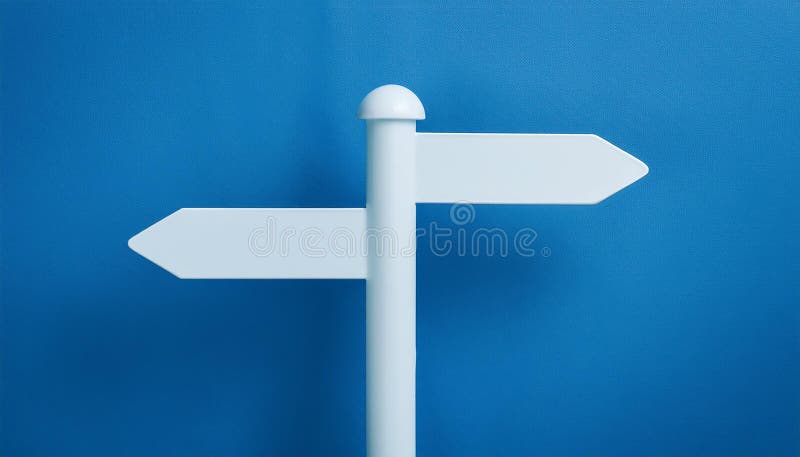 White Direction Sign on Blue Background. Pointing Arrow Stock ...