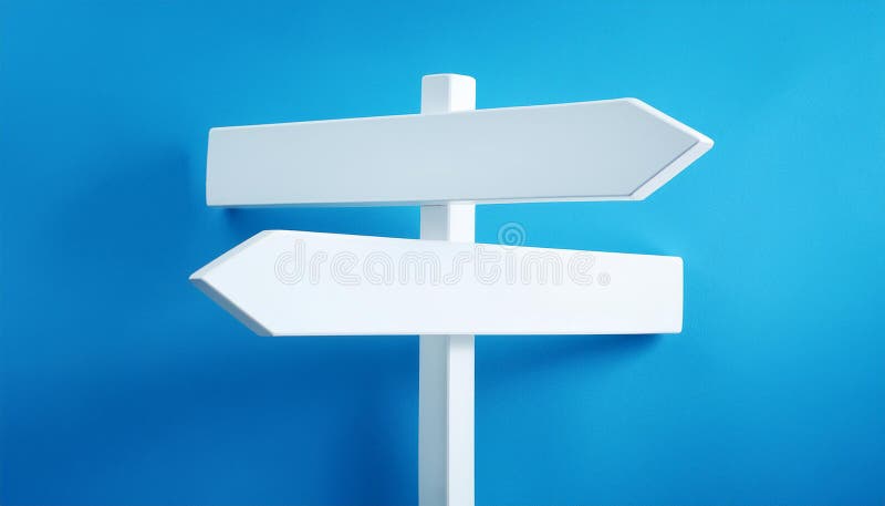 White Direction Sign on Blue Background. Pointing Arrow Stock ...
