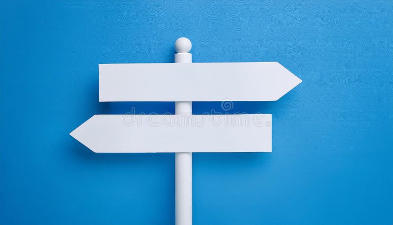 White Direction Sign on Blue Background. Pointing Arrow Stock ...